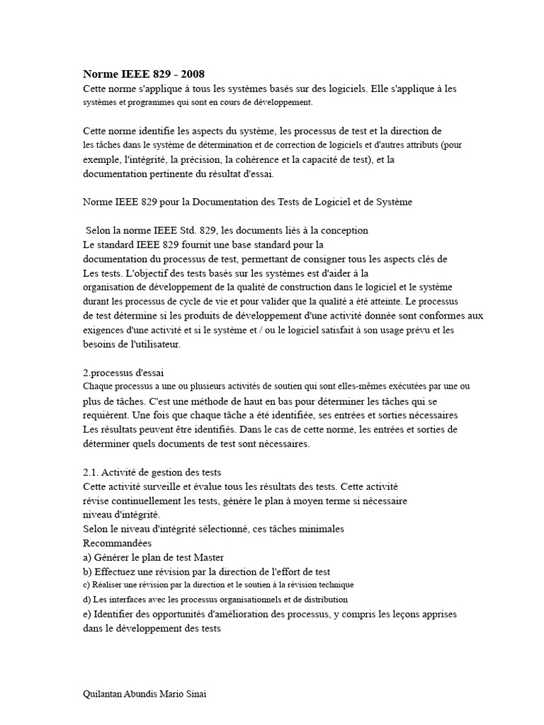 Norme IEEE 829 pour Tests Logiciels | PDF | Test de logiciel | Logiciel
