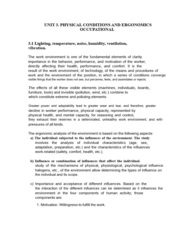 1 UNIT 3 Physical Conditions and Occupational Ergonomics | PDF ...