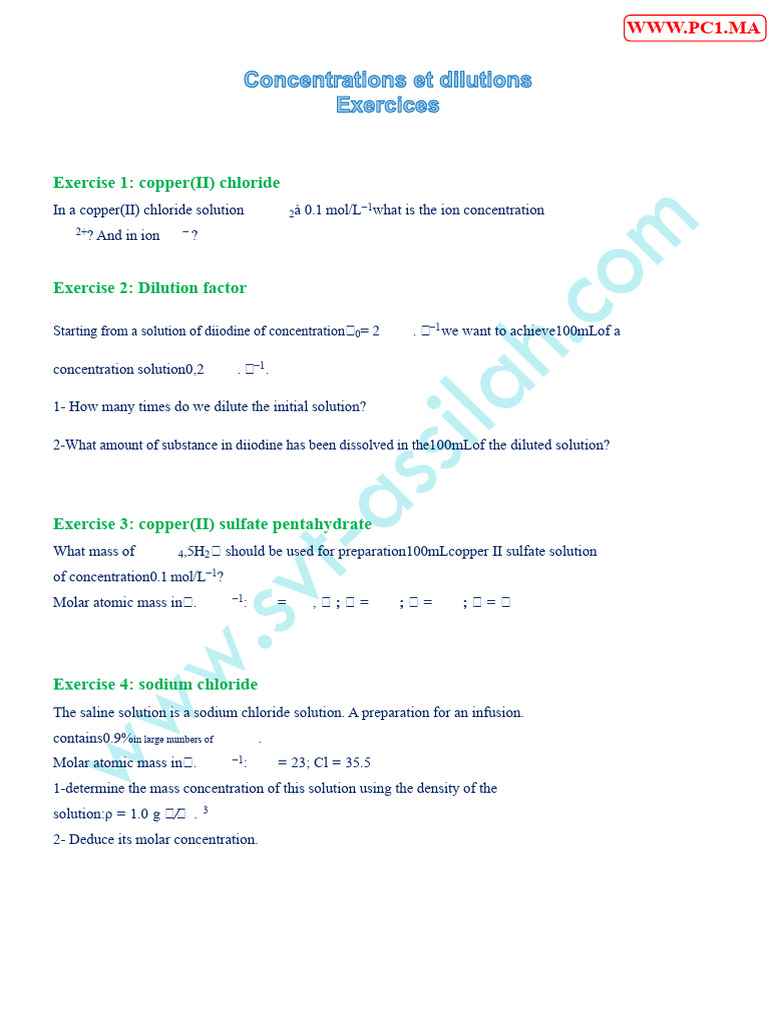 Chemistry Solutions and Concentration Calculations | PDF ...