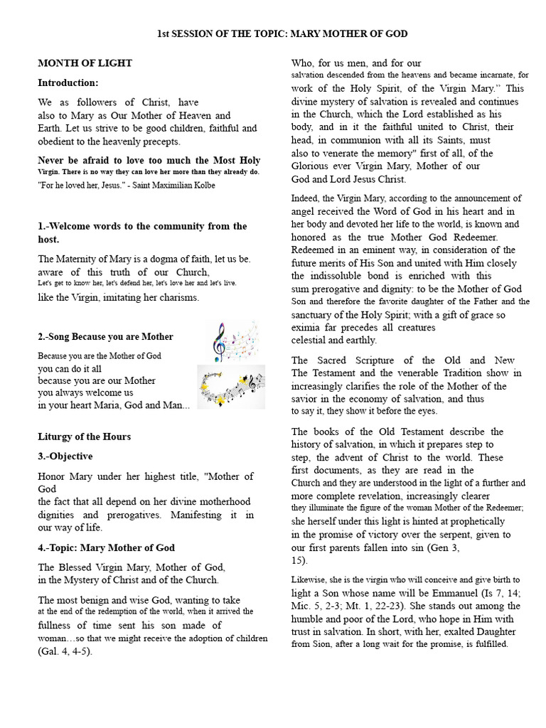 THEME 21-MOTHER OF GOD-1ST and 2ND SESSION - READY | PDF | Mary, Mother ...