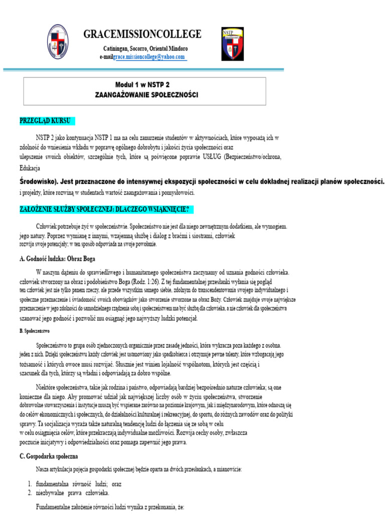 NSTP-CWTS 2 Moduł 1 | PDF