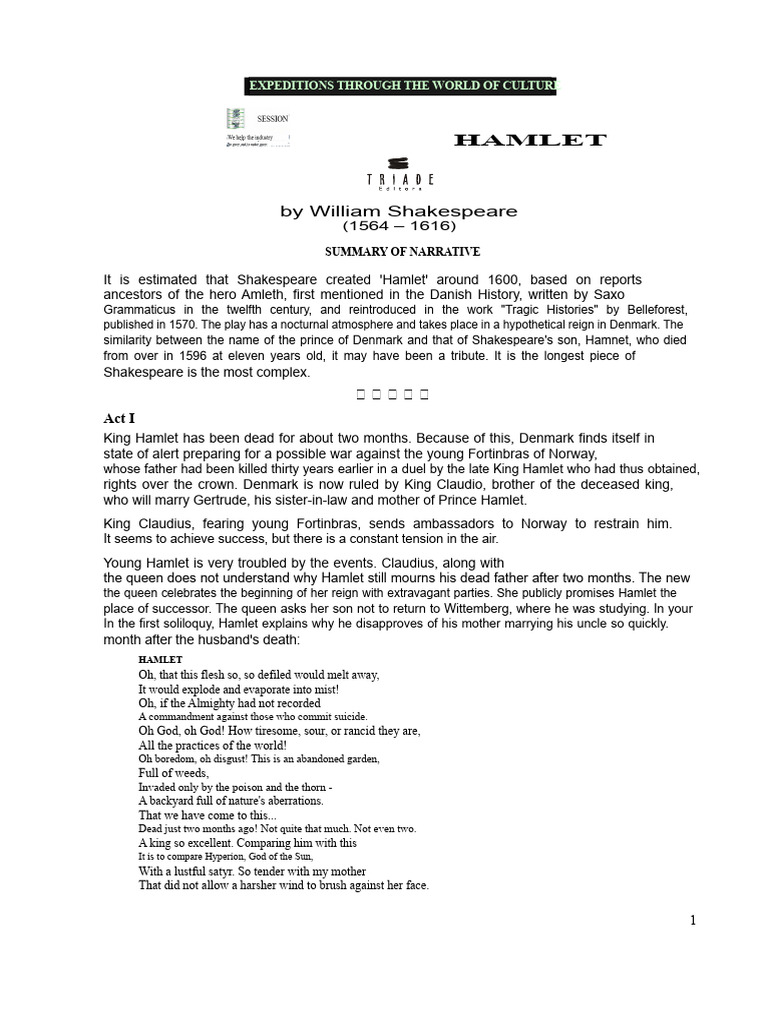 William Shakespeare - Hamlet - Summary | PDF | Hamlet