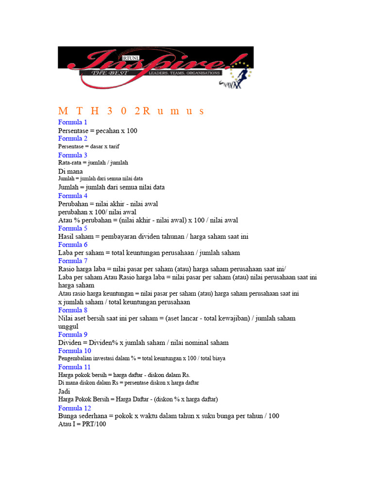 Rumus MTH302 | PDF