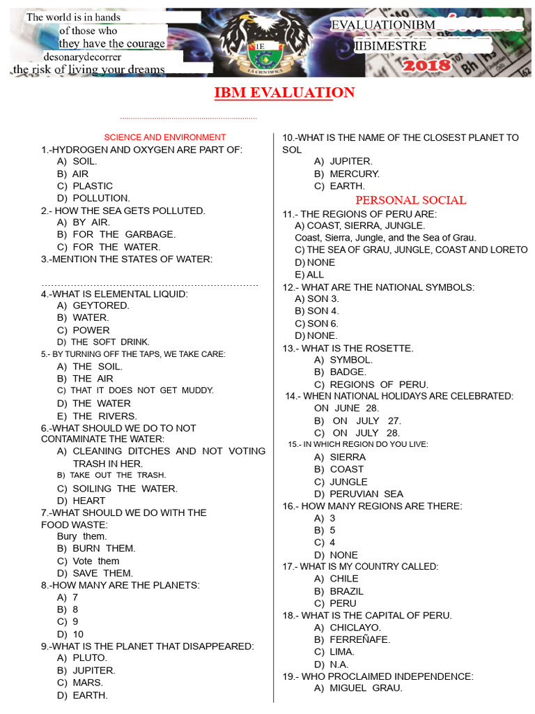 IBM EXAMINATION OF 2ND BIMESTER Paula | PDF | Water | Peru