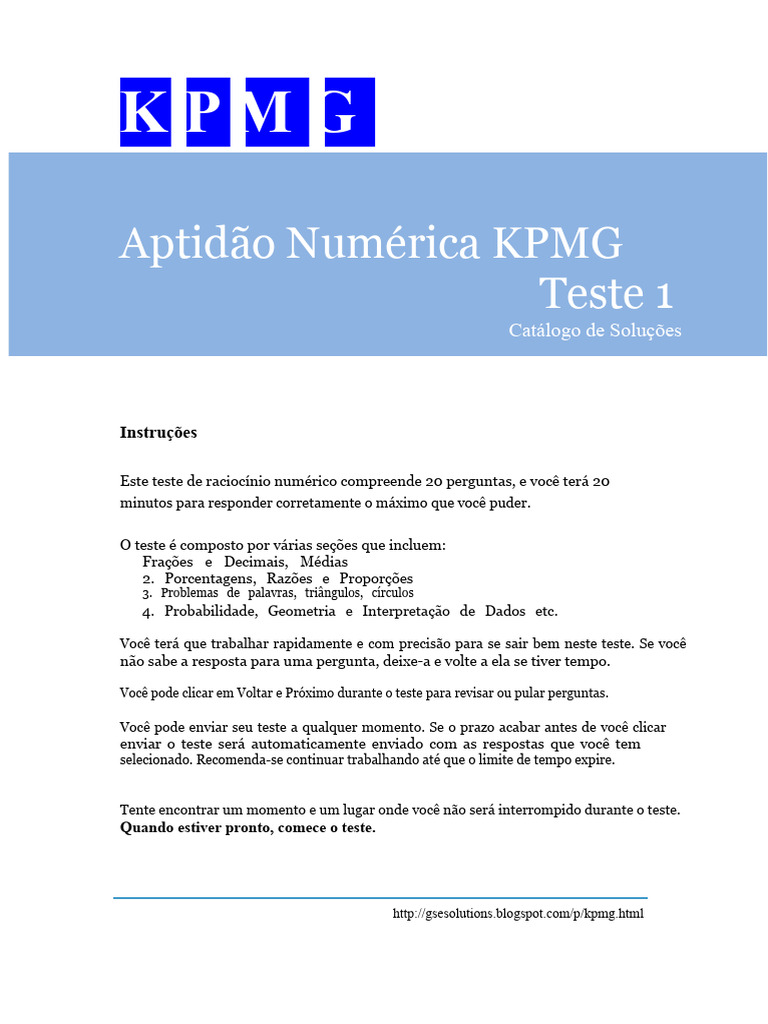 Teste de Raciocínio Numérico KPMG | PDF | Triângulo | Ângulo