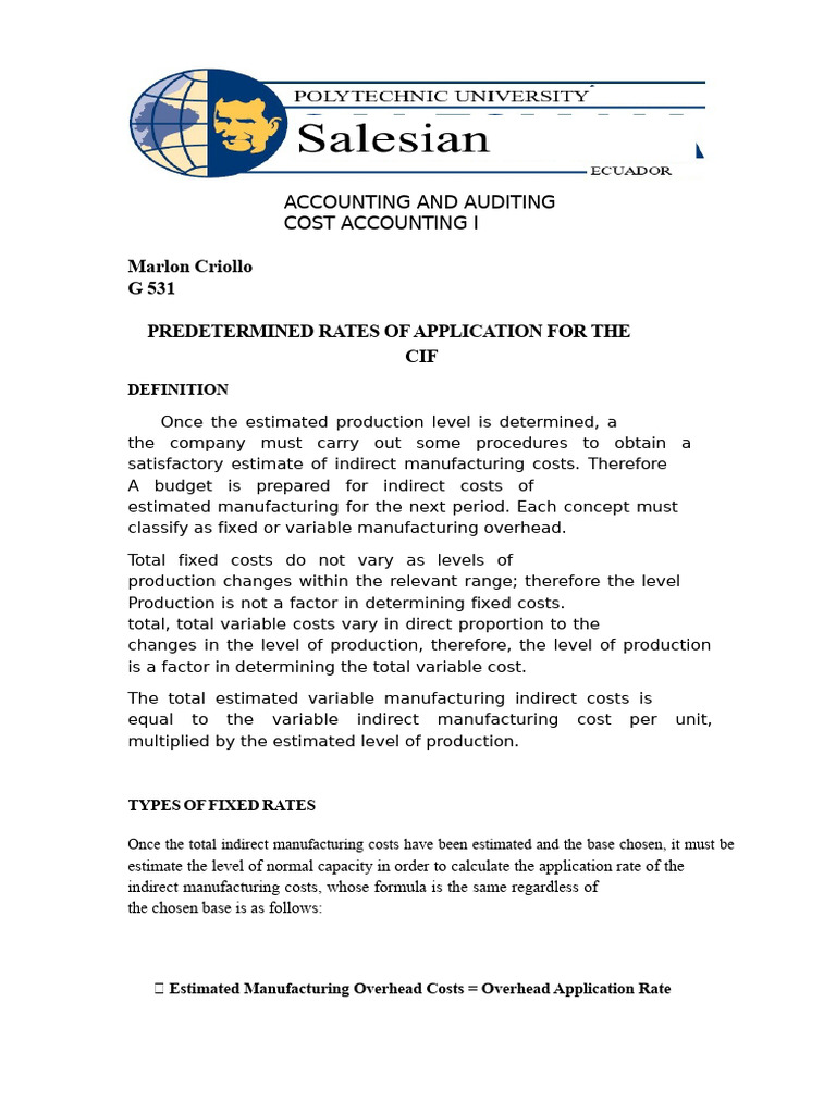 Predetermined Application Rates CIF | PDF | Management Accounting ...