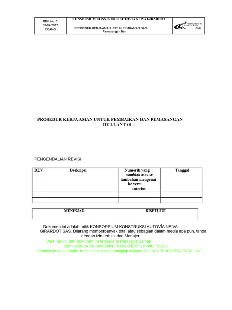 Prosedur Keamanan Untuk Pembahasan Dan Pemasangan Ban | PDF