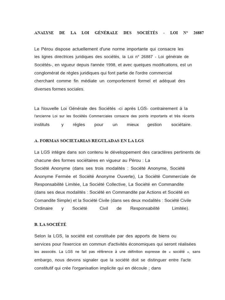 Analyse de la Loi Générale des Sociétés | PDF | Loi | Business