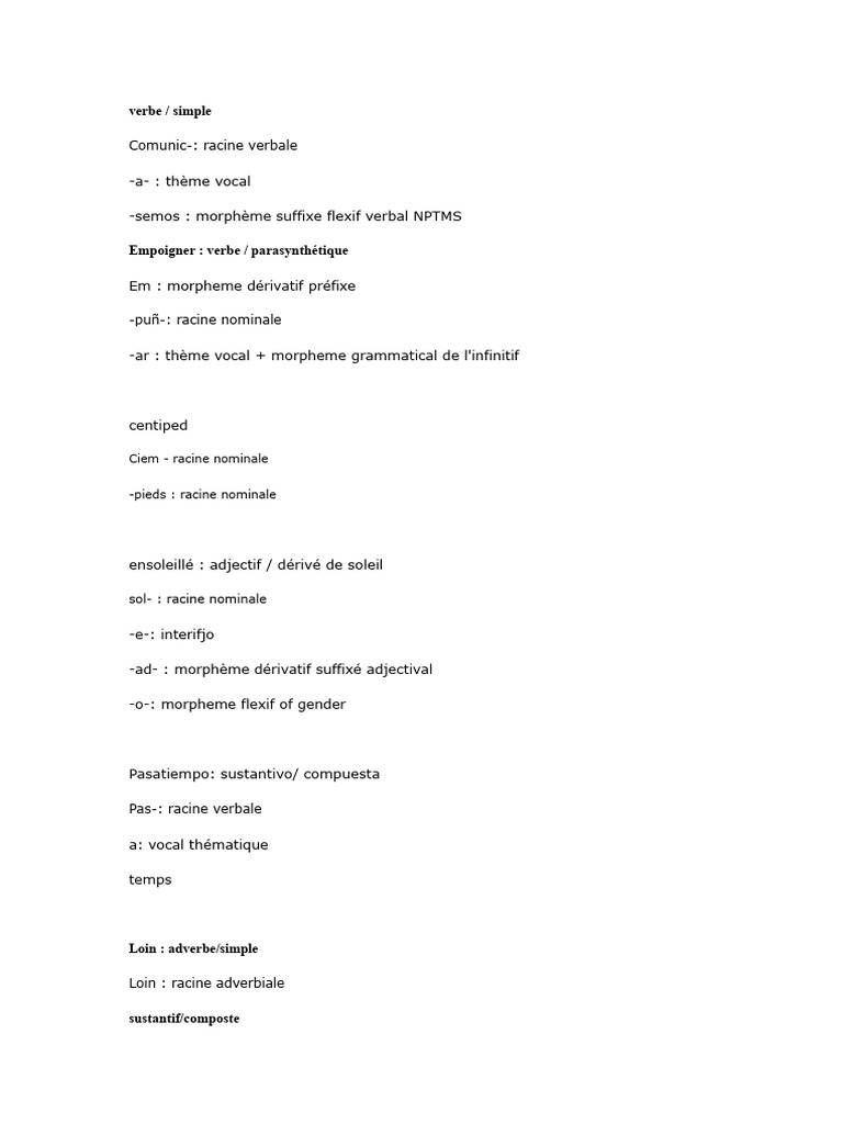 Analyse Morphologique des Mots en Espagnol | PDF | Verbe | Genre ...