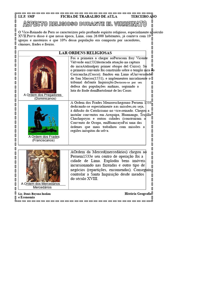 Ordens Religiosas | PDF | Peru | Ordem Dominicana
