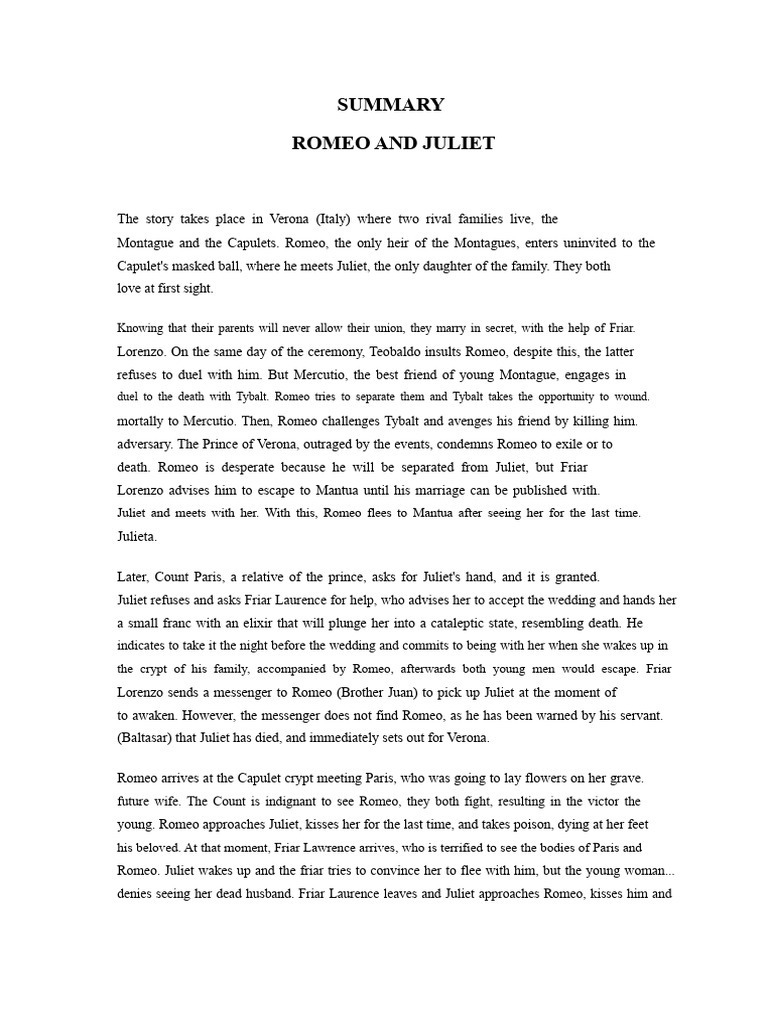 Summary Romeo and Juliet in PDF | PDF | Characters In Romeo And Juliet ...