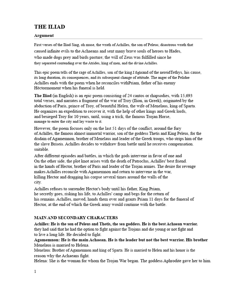 Argument of THE ILIAD | PDF | Hector | Achilles