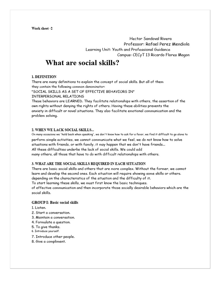 Work Sheet | PDF | Social Skills | Self Esteem