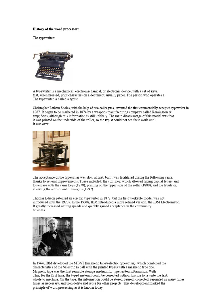 History of The Word Processor | PDF | Typewriter | Word Processor