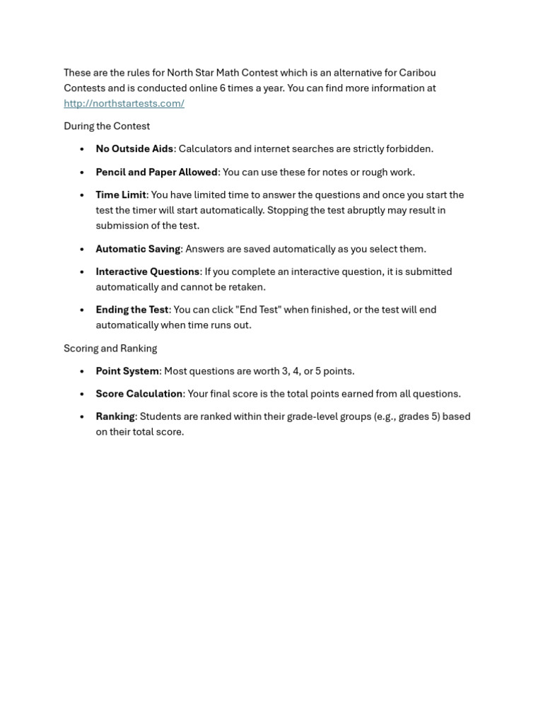 Caribou Alternative - North Star Math Contest - Rules | PDF