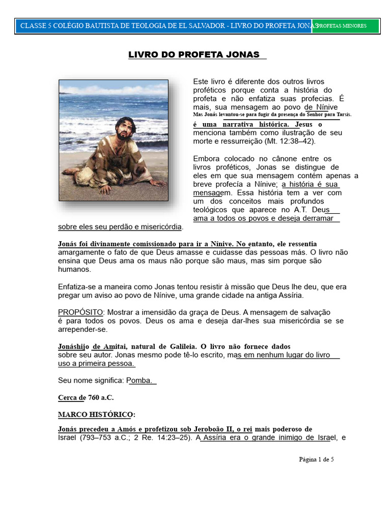 Aula 5 - Livro Do Profeta Jonas | PDF | Jonas | Crença e doutrina religiosa
