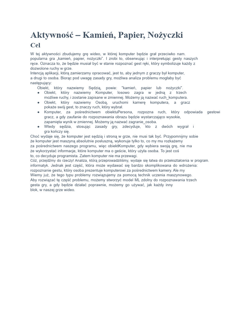 Kamień Papier Nożyczki (IA ML4K Obrazy) | PDF