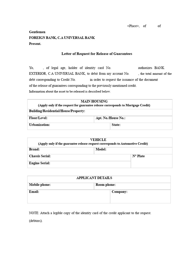Letter of Request For Release of Guarantees | PDF