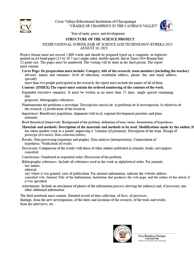 Science Project Guidelines for EUREKA 2023 | PDF | Hypothesis | Science