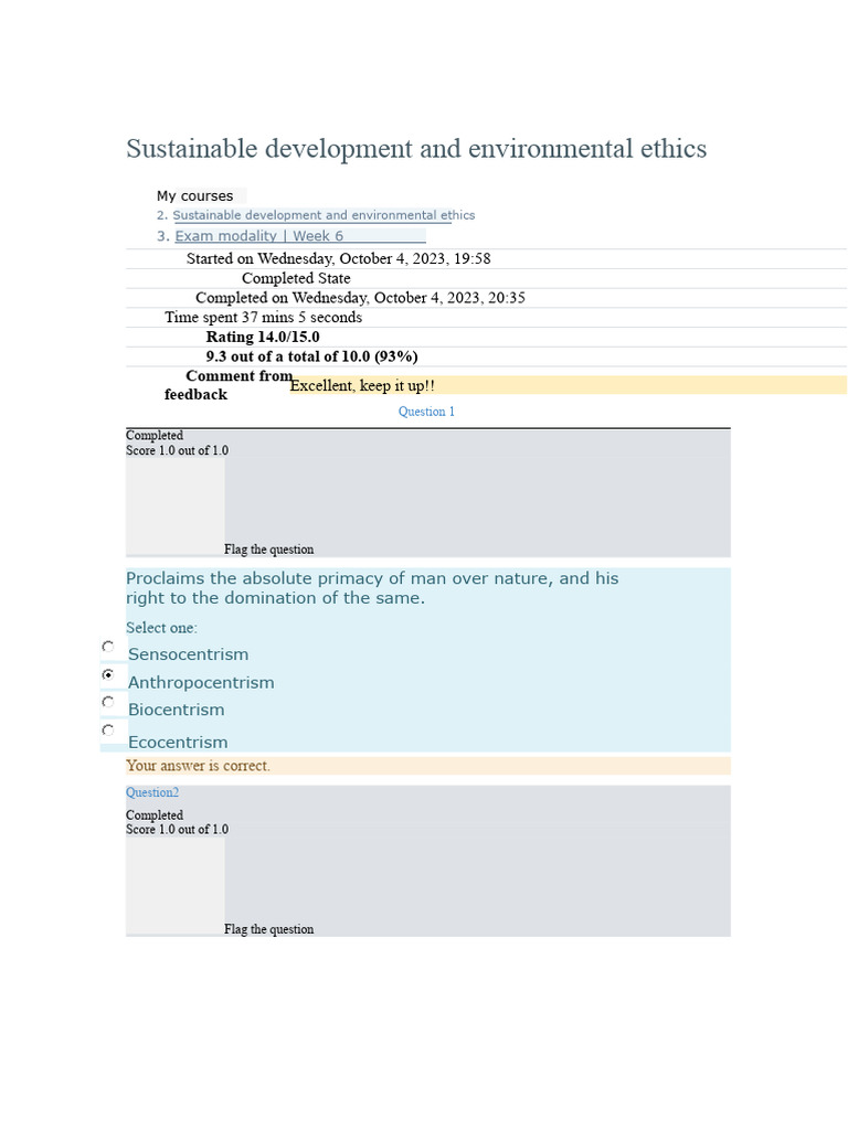 Sustainable Development Ethics Exam Insights | PDF | Environmental ...