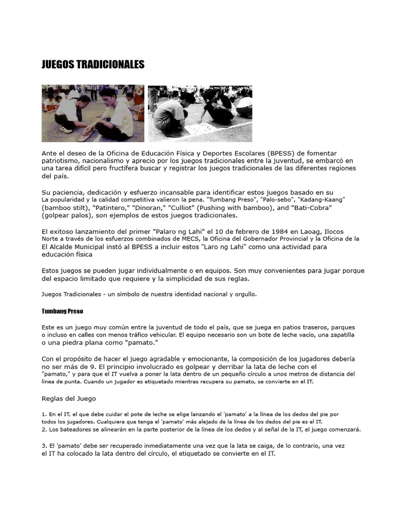 Juegos Tradicionales Filipinos: Reglas y Ejemplos | PDF | Ajedrez ...