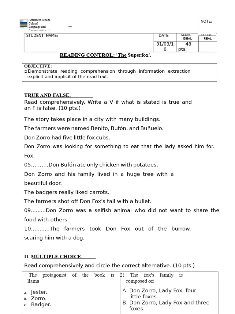 Superfox Reading Control | PDF