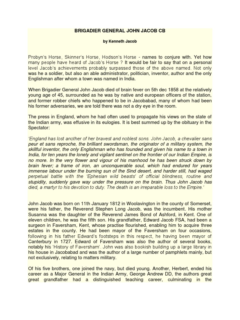 Brigadier General John Jacob CB | PDF | Military | Military Science