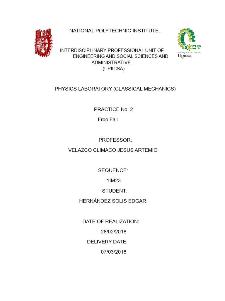 Physics Practice Upiicsa Free Fall | PDF | Gravity | Acceleration