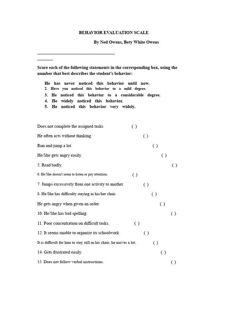 Behavior Evaluation Scale for Students | PDF | Attention Deficit ...