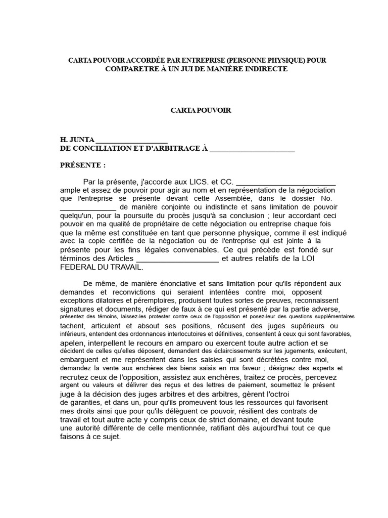 Pouvoir d'agent pour comparution juridique | PDF