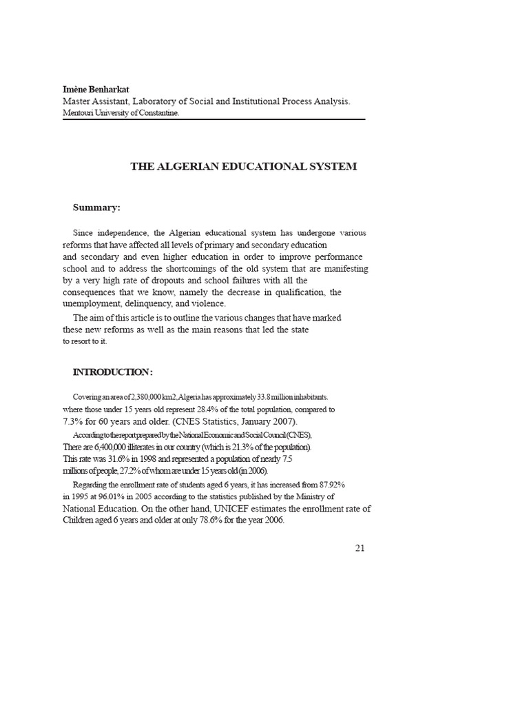 Overview of Algeria's Education Reforms | PDF | Academic Degree ...