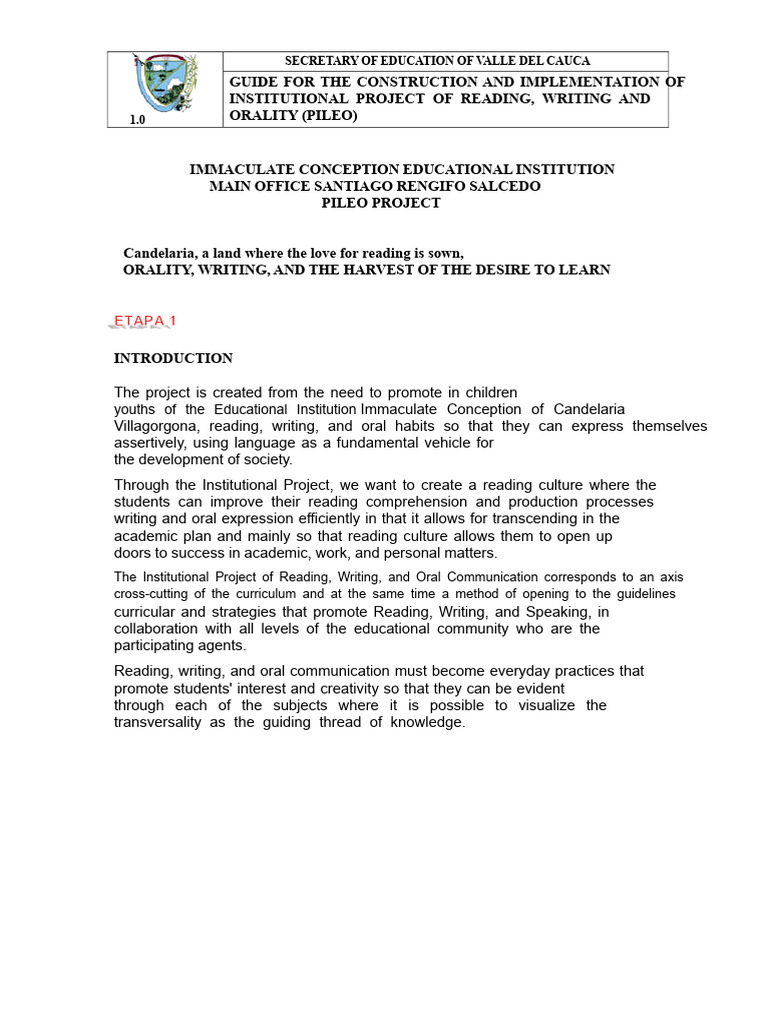 Pileo Project - Immaculate Conception Institution | PDF | Curriculum ...