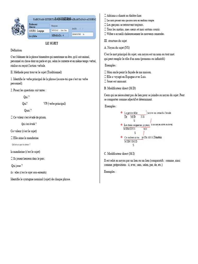 Structure du sujet en langage espagnol | PDF | Sujet (Grammaire) | Phrase