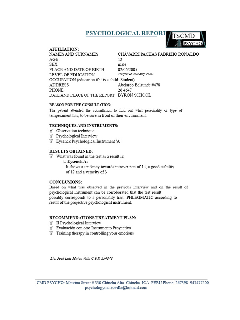 Psychological Reports on Student Personalities | PDF | Extraversion And ...