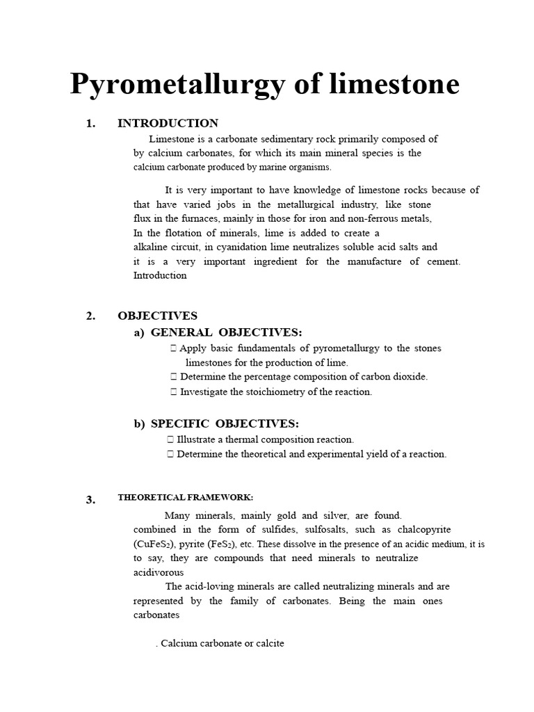 Pyrometallurgy of Limestone Explained | PDF | Carbonate | Calcium
