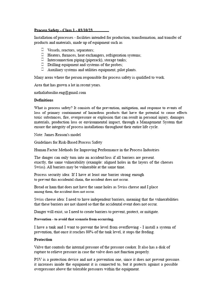 Process Safety - Class 1 | PDF | Risk | Evaporation