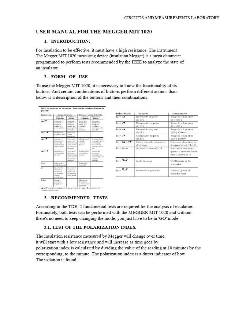 Megger MIT 1020 User Manual Guide | PDF | Electrical Engineering