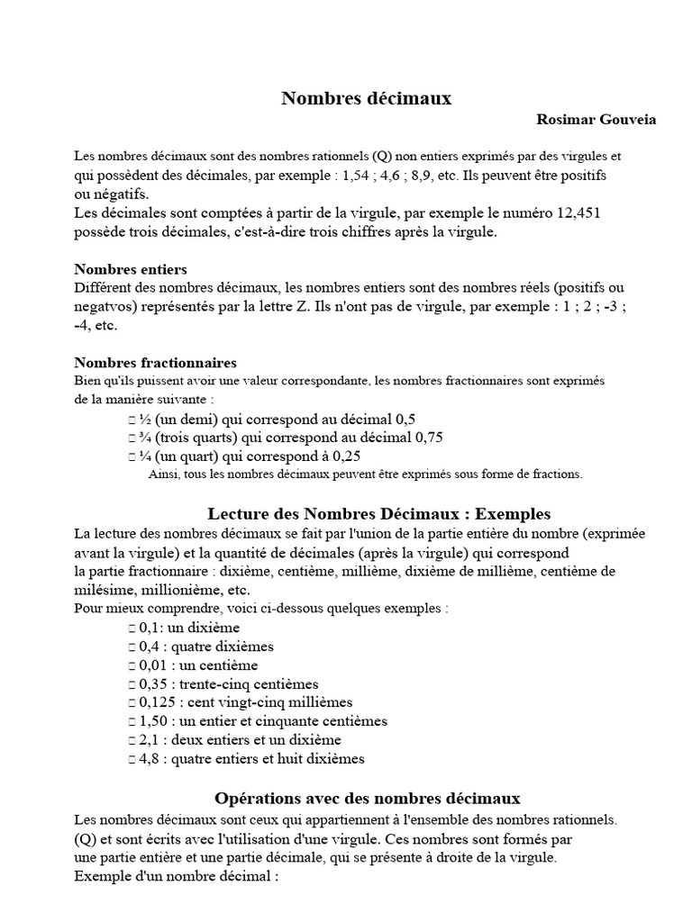 Comprendre les Nombres Décimaux et Opérations | PDF | Décimal | Division