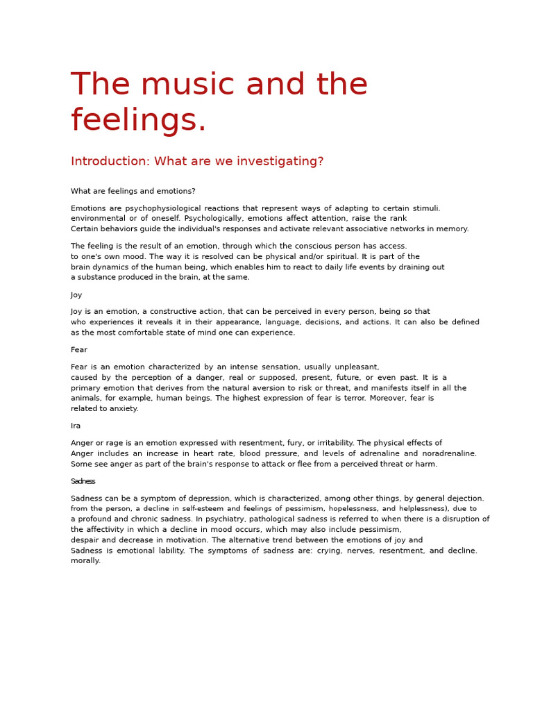Music and Feelings | PDF | Emotions | Fear