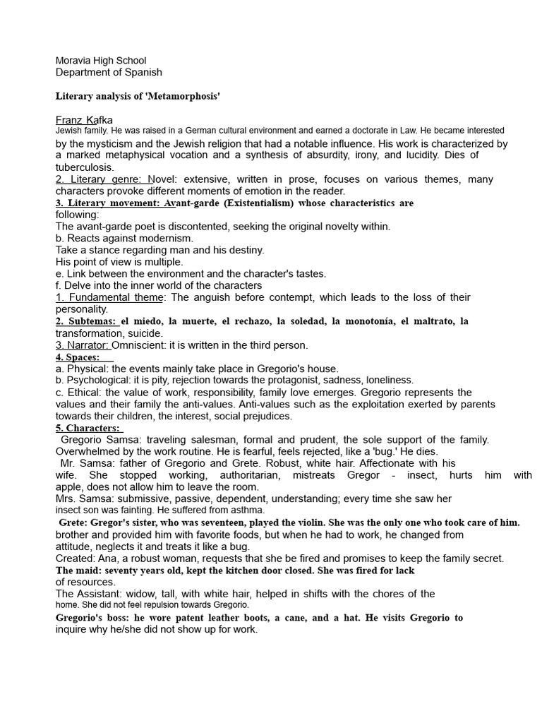 Literary Analysis of The Metamorphosis | PDF | The Metamorphosis ...