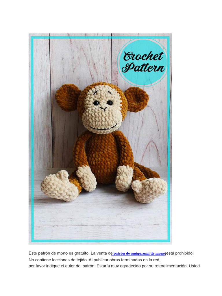 Patrón de Ganchillo Gratuito en PDF de Amigurumi de Mono de Terciopelo ...