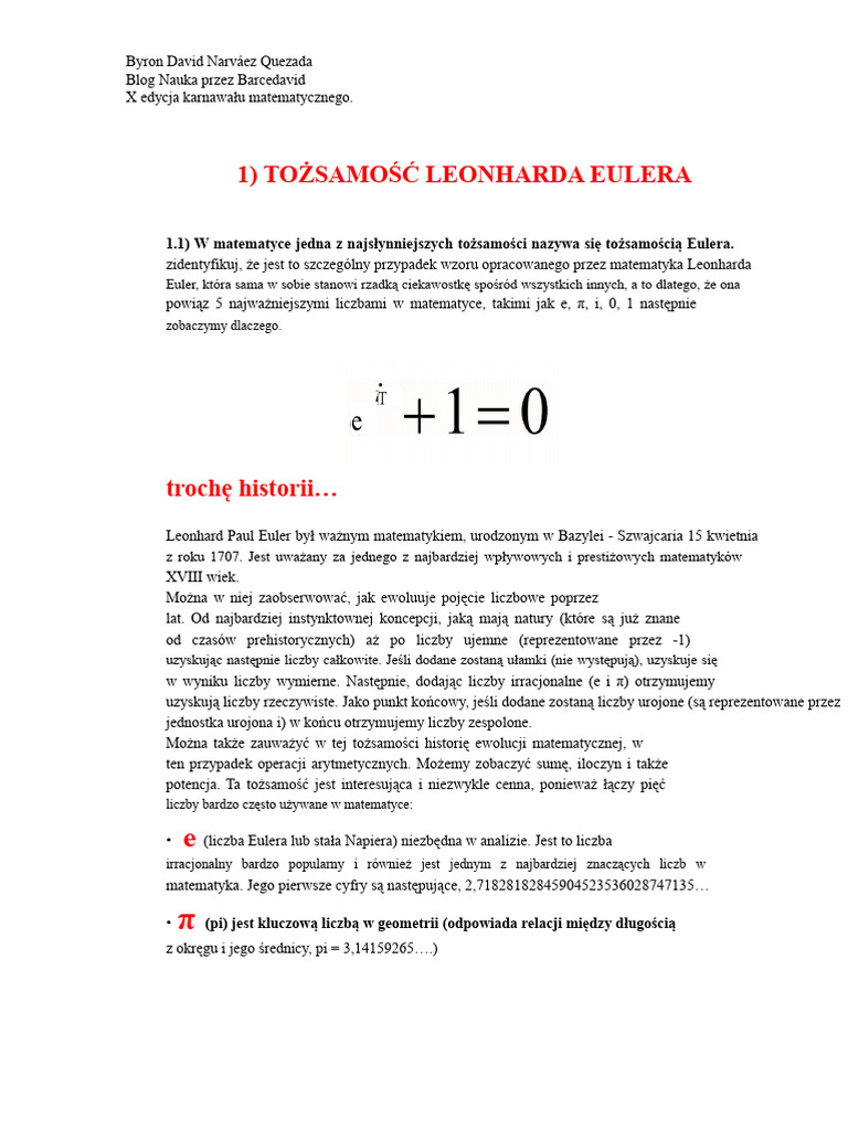 Tożsamość Eulera | PDF