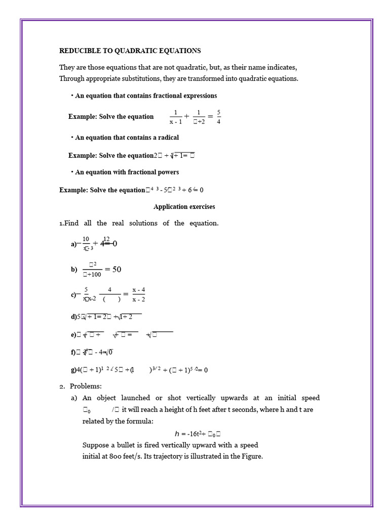 Equations Reducible To Quadratics | PDF | Quadratic Equation | Equations