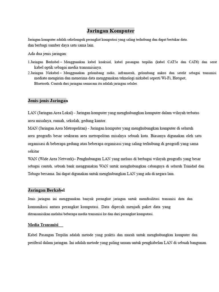 Jaringan Komputer & Teknologi Internet | PDF