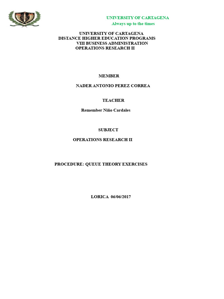 Queue Theory Exercises | PDF | Applied Mathematics