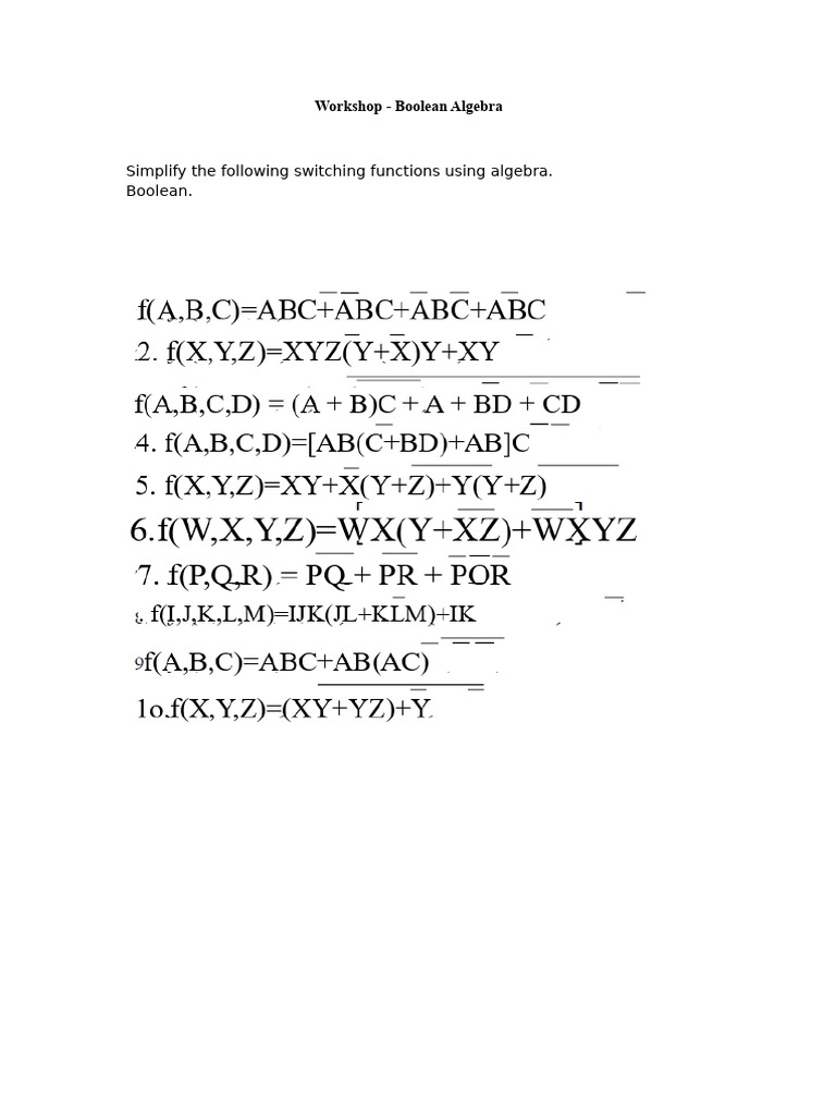 Boolean Algebra Workshop | PDF | Boolean Algebra | Teaching Mathematics