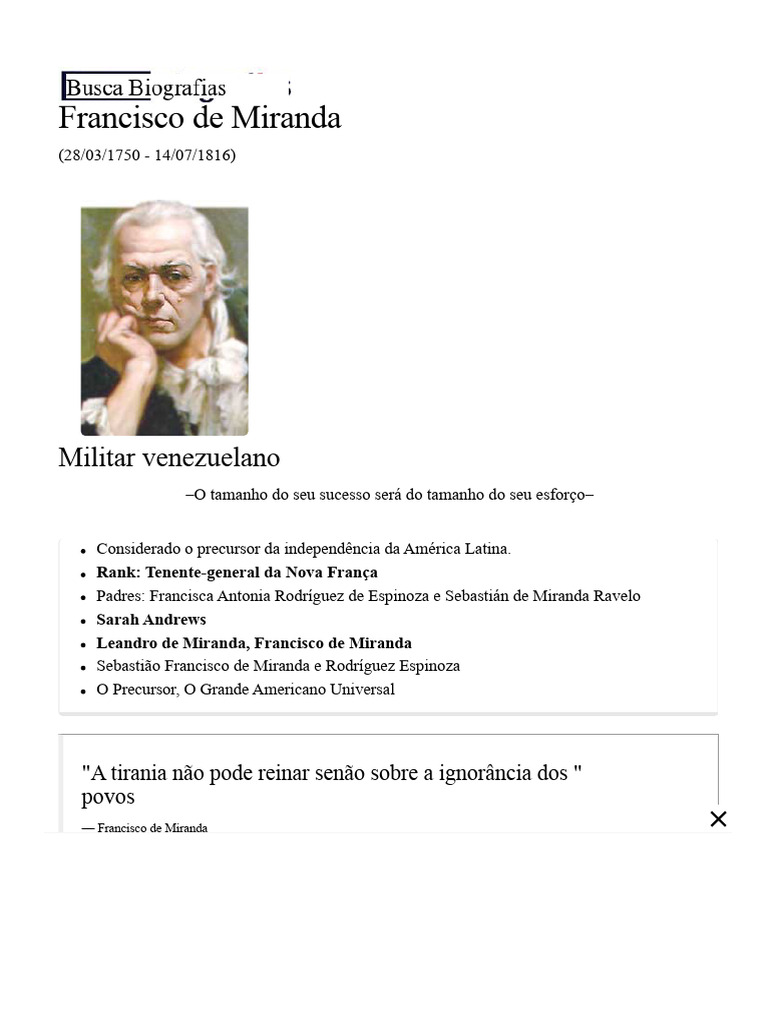 Biografia de Francisco de Miranda (Sua Vida, História, Bio Resumida ...