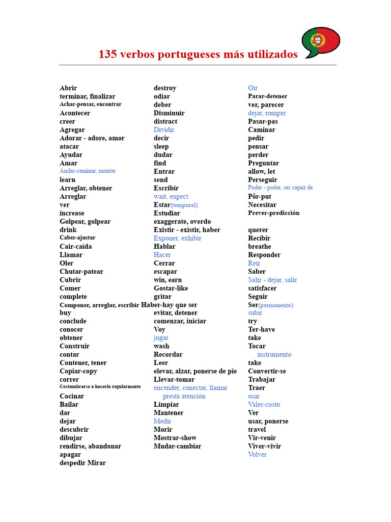 135 Verbos Comunes en Portugués | PDF