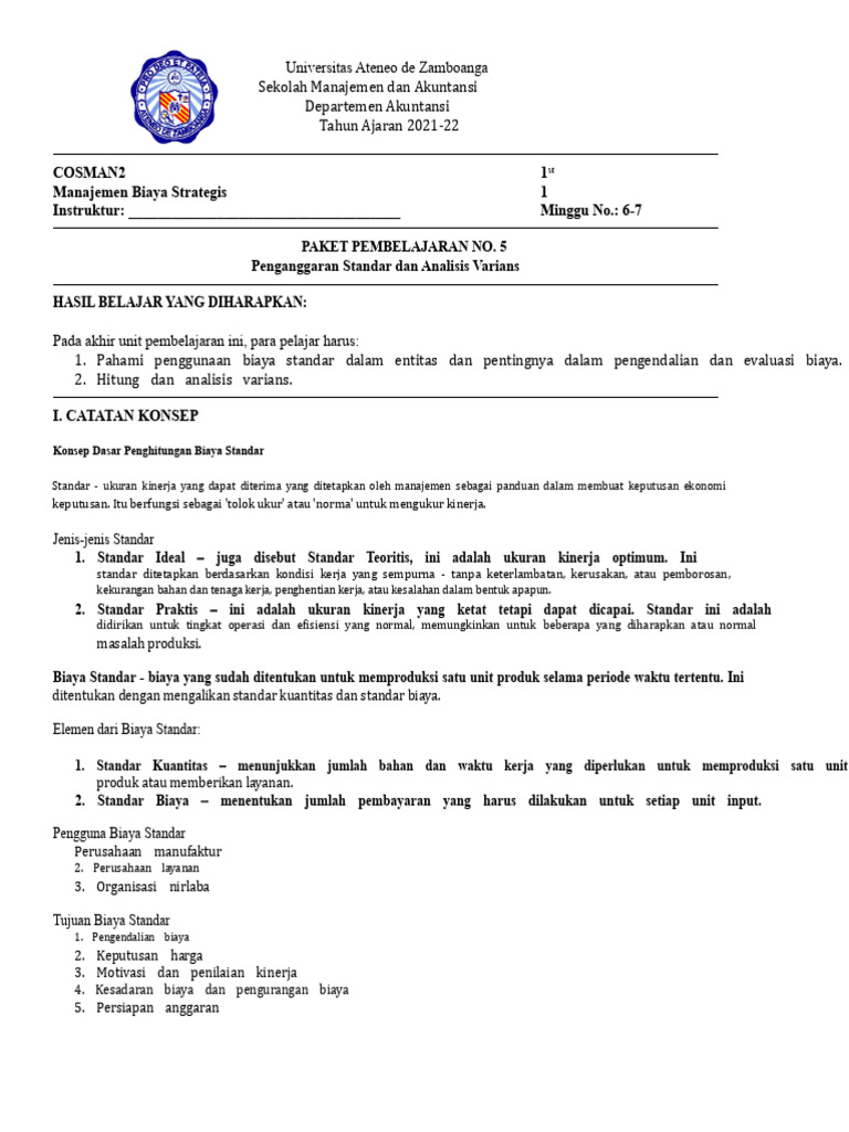 LP5 Standar Penghitungan Biaya Dan Analisis Varians | PDF