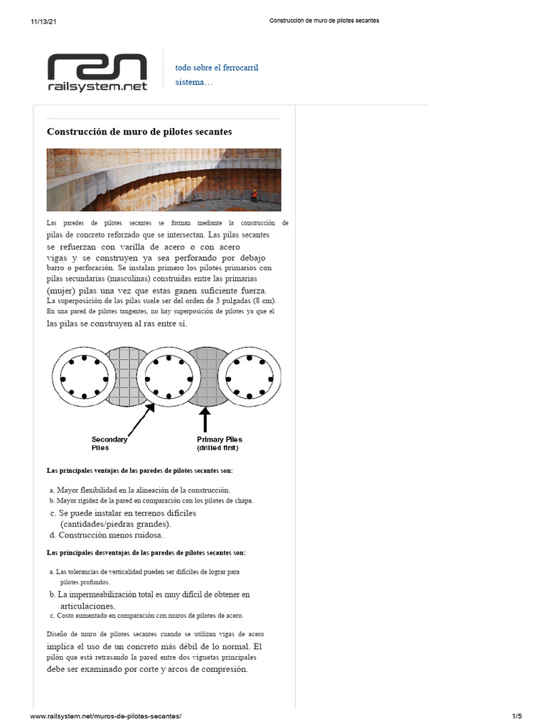 Construcción de Muros de Pilotes Secantes | PDF | Hormigón | Concreto ...